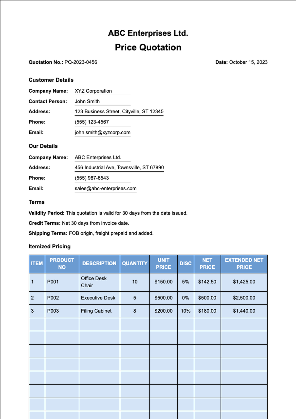 AI Formatter - Free Price Quotation Templates & Examples